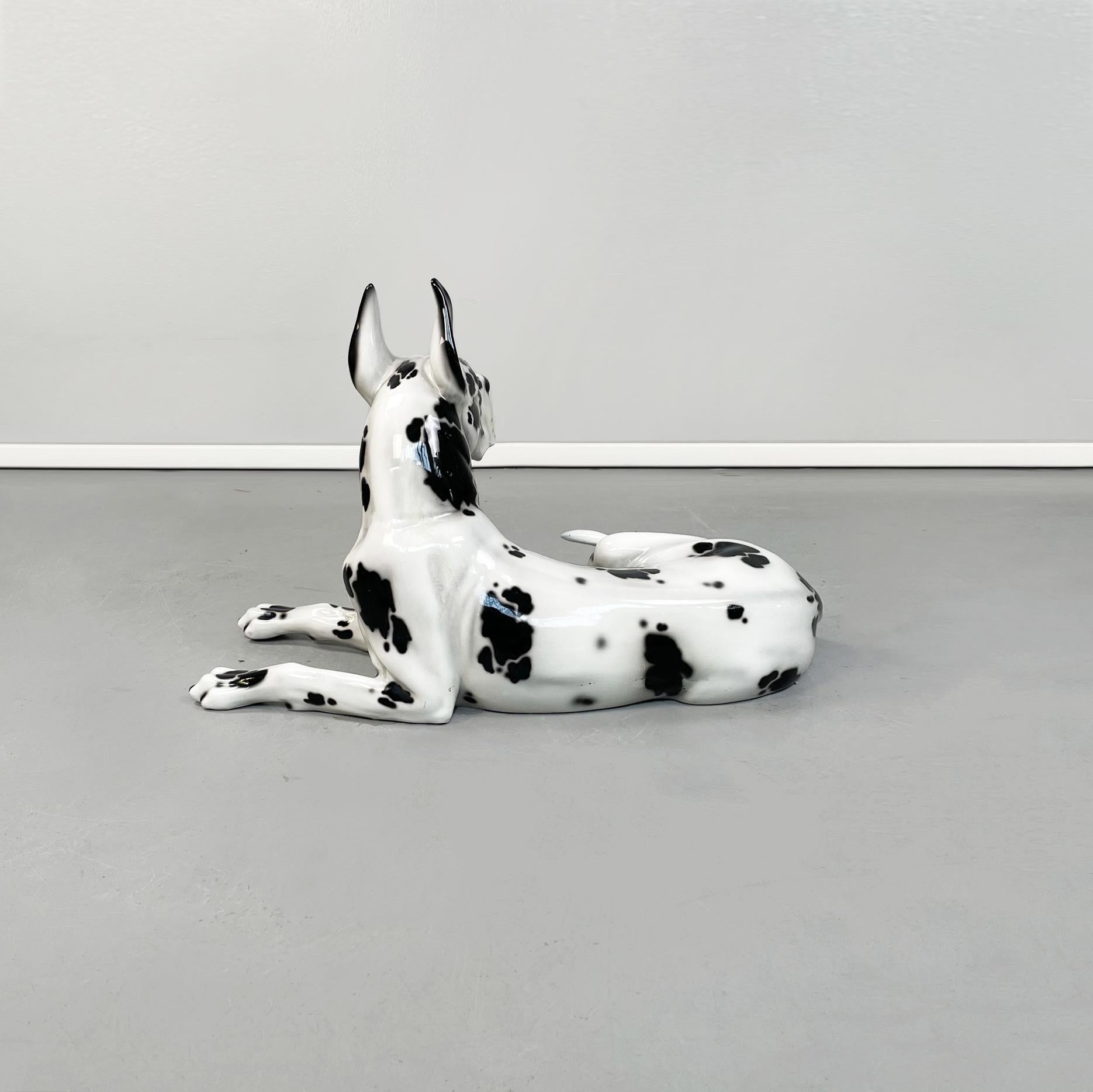 Italian Late 20th Century Black and White Ceramic Alano Dog Sculpture ...