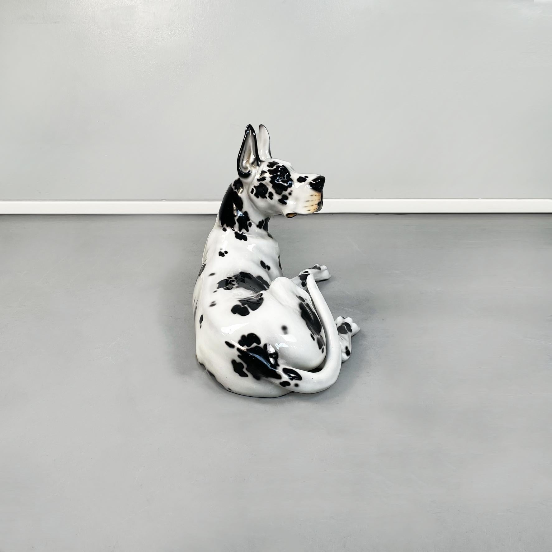 Italian Late 20th Century Black and White Ceramic Alano Dog Sculpture ...