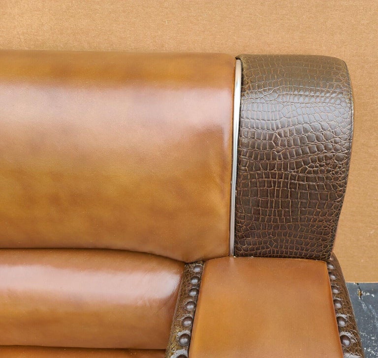 Italian Leather and Alligator Skin Settee 1970s Custom Made For Sale at ...