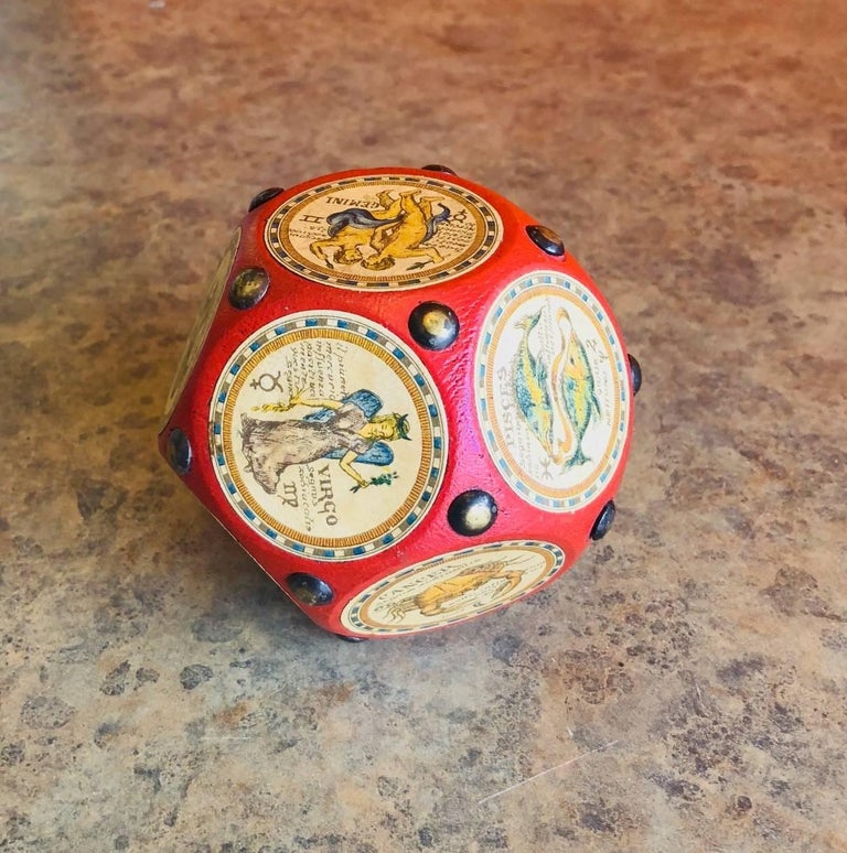Italian Leather and Wood Zodiac Signs Dodecahedron Paperweight at 1stDibs