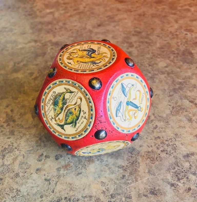 Italian Leather and Wood Zodiac Signs Dodecahedron Paperweight at 1stDibs