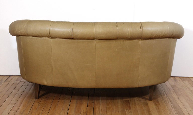 Italian Leather Curved Back Tufted Sofa For Sale at 1stDibs