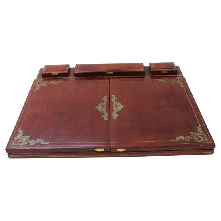 Italian Leather Desk Stationary Holder For Sale at 1stDibs