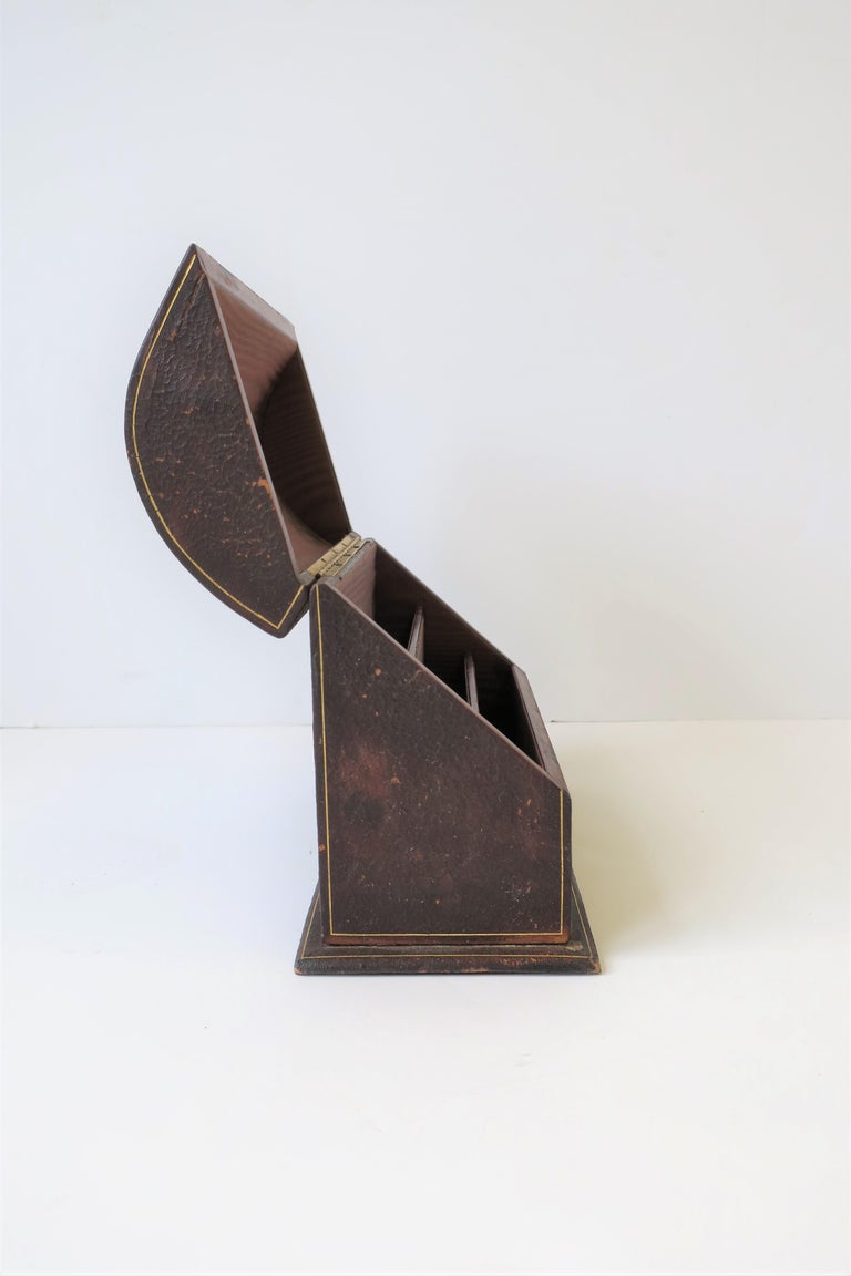 Italian Leather Desk Letter Holder Box For Sale at 1stDibs