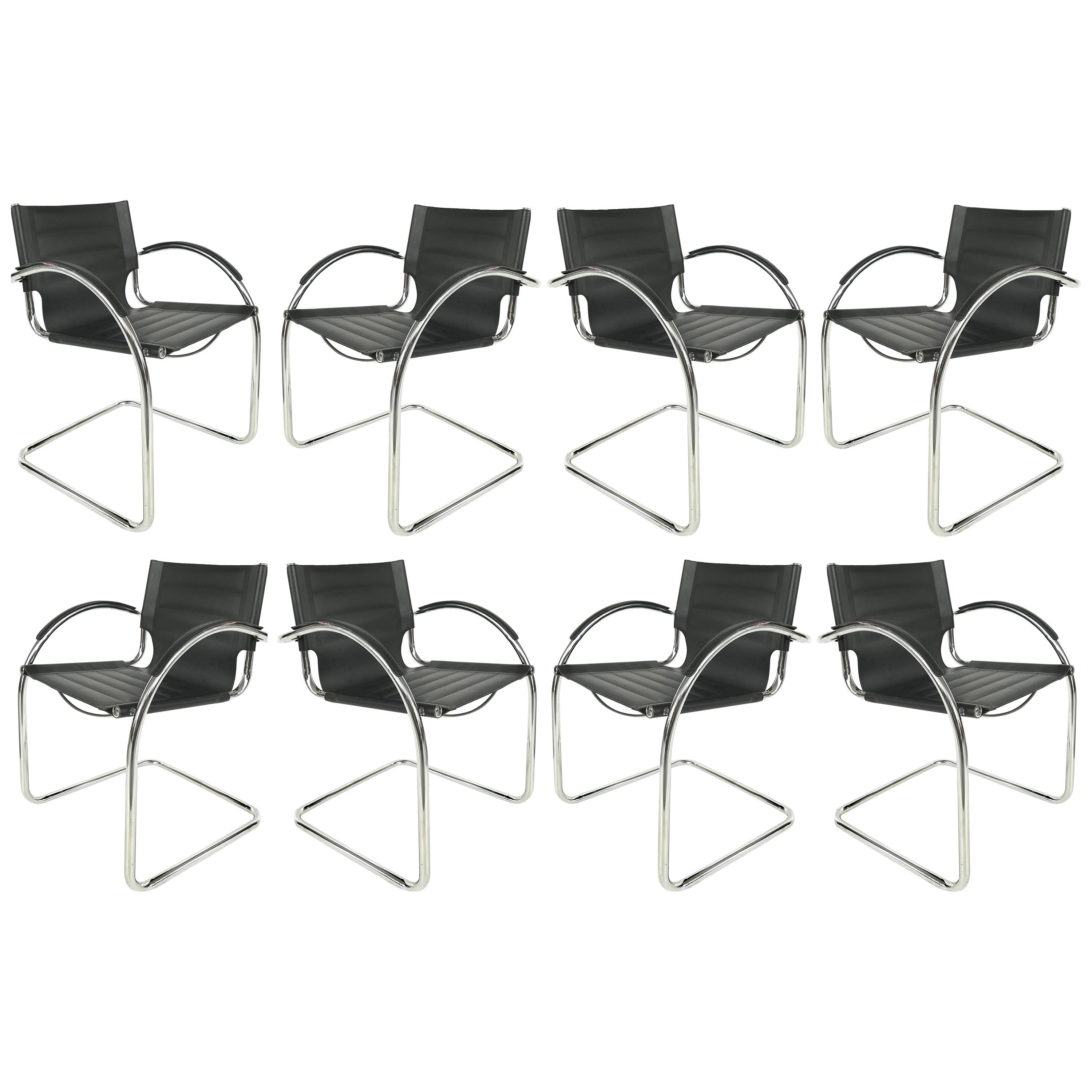 Italian Leather/Tubular Stainless Steel Dining Chairs, Set of 8 For ...
