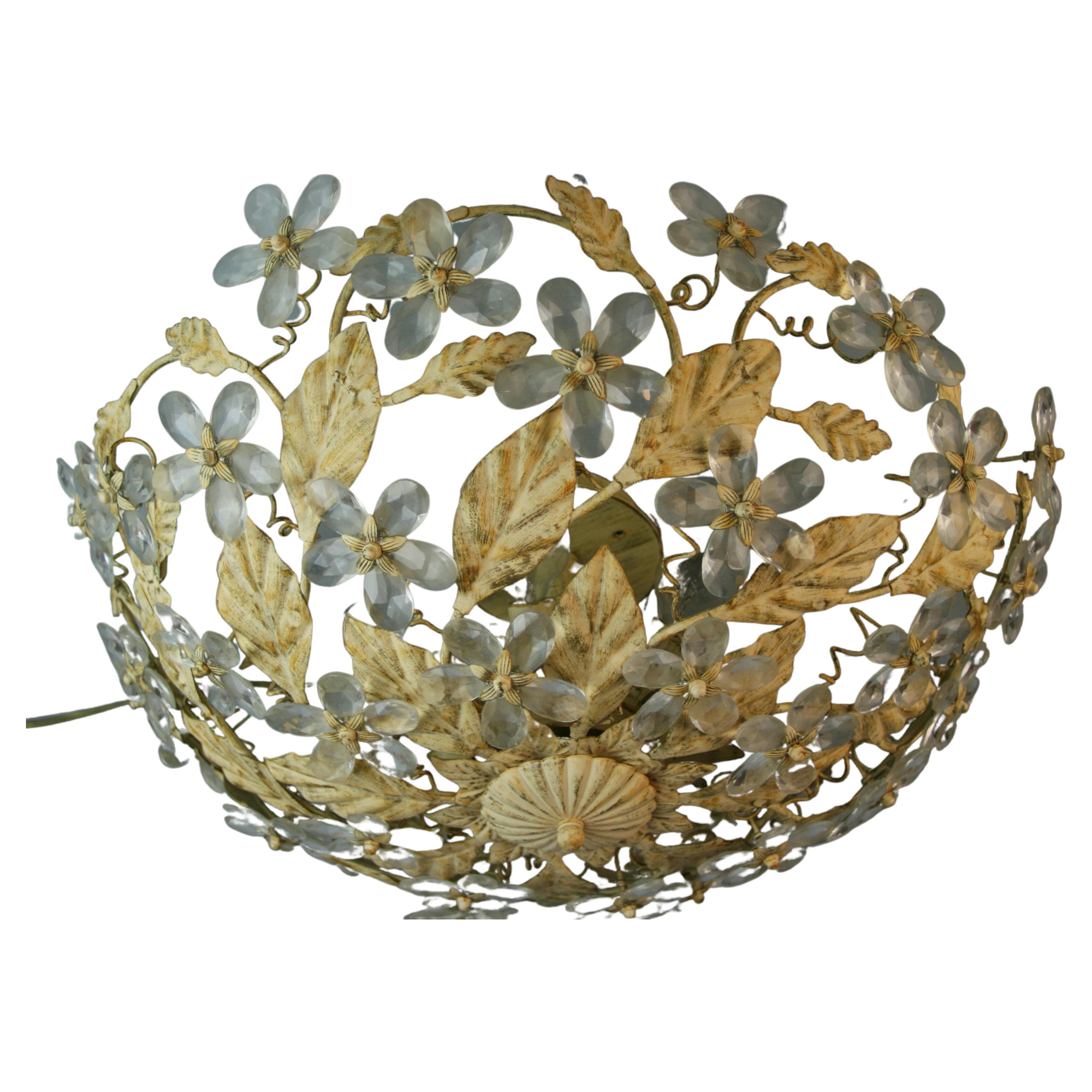 Italian Leaves and Glass Flower Oversized Ceiling Light For Sale at 1stDibs