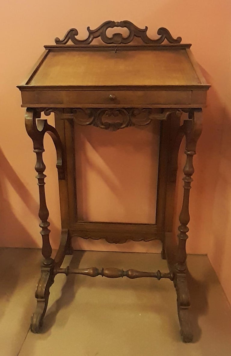 Italian Lectern in Louis Philippe Cherry Wood with Ornamental Carved ...