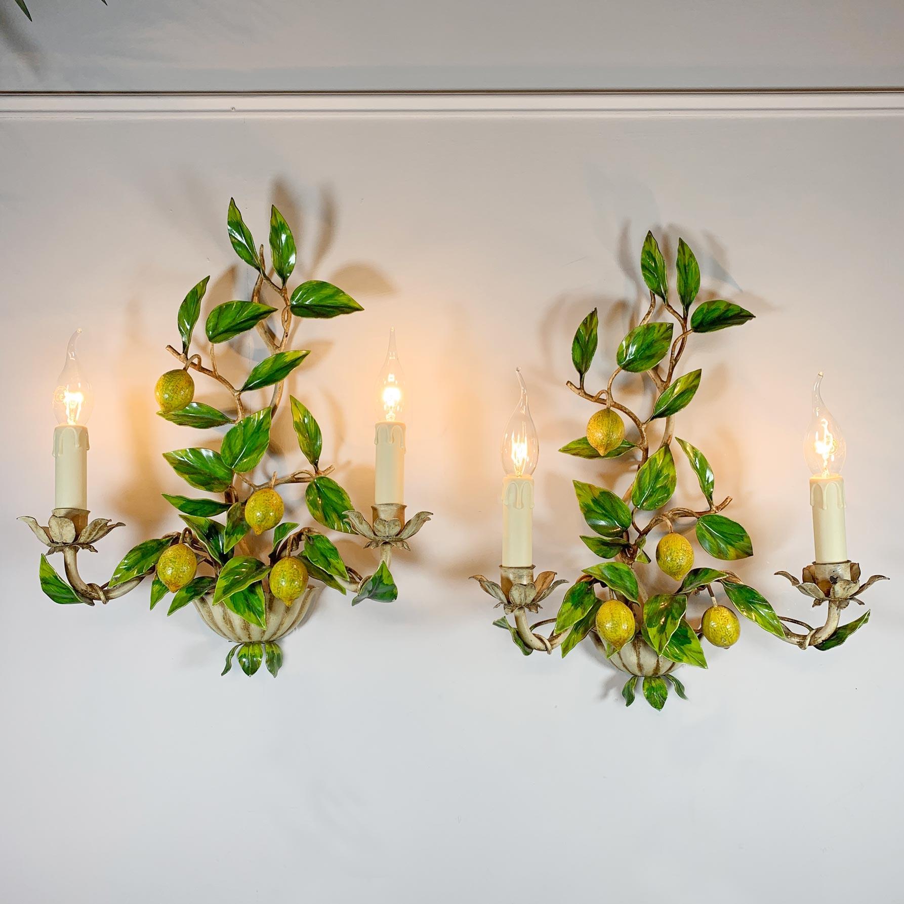 Italian Lemon Toleware Wall Lights, 1950's at 1stDibs