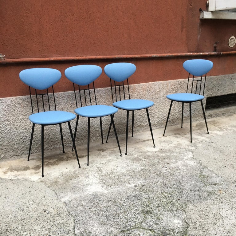 Italian Light-Blue Leatherette and Black Metal Chair, 1980s For Sale at ...
