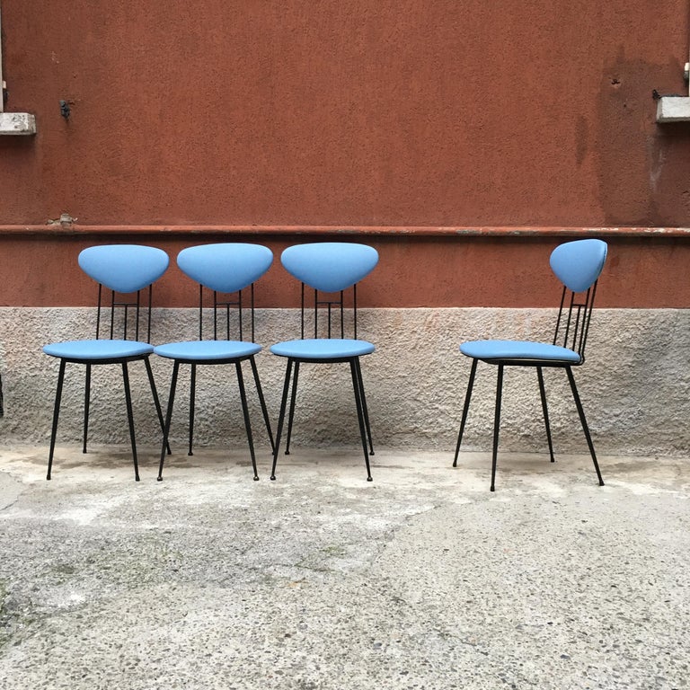 Italian Light-Blue Leatherette and Black Metal Chairs, 1980s For Sale ...