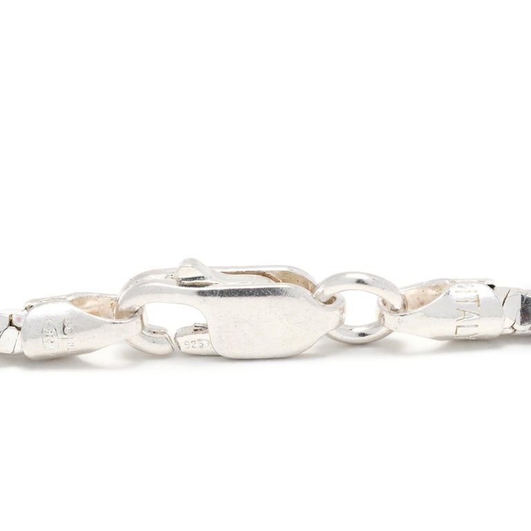 Italian Long Diamond Cut Snake Chain Necklace, Sterling Silver For Sale ...