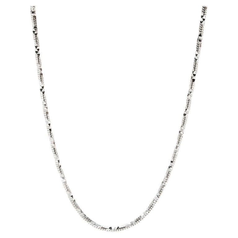Italian Long Diamond Cut Snake Chain Necklace, Sterling Silver For Sale ...