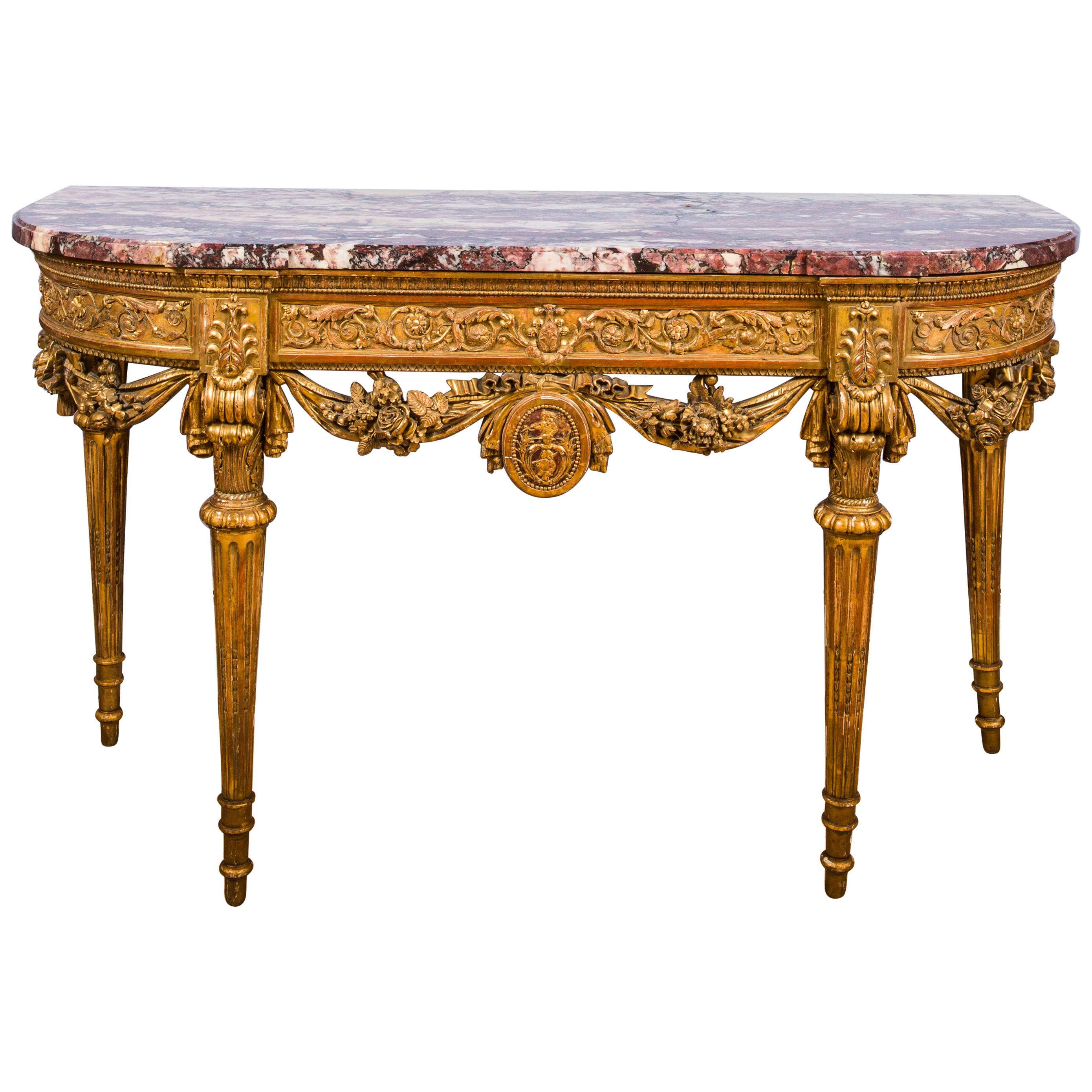 Italian Baroque Giltwood Console Table with Sicilian Jasper Veneered ...