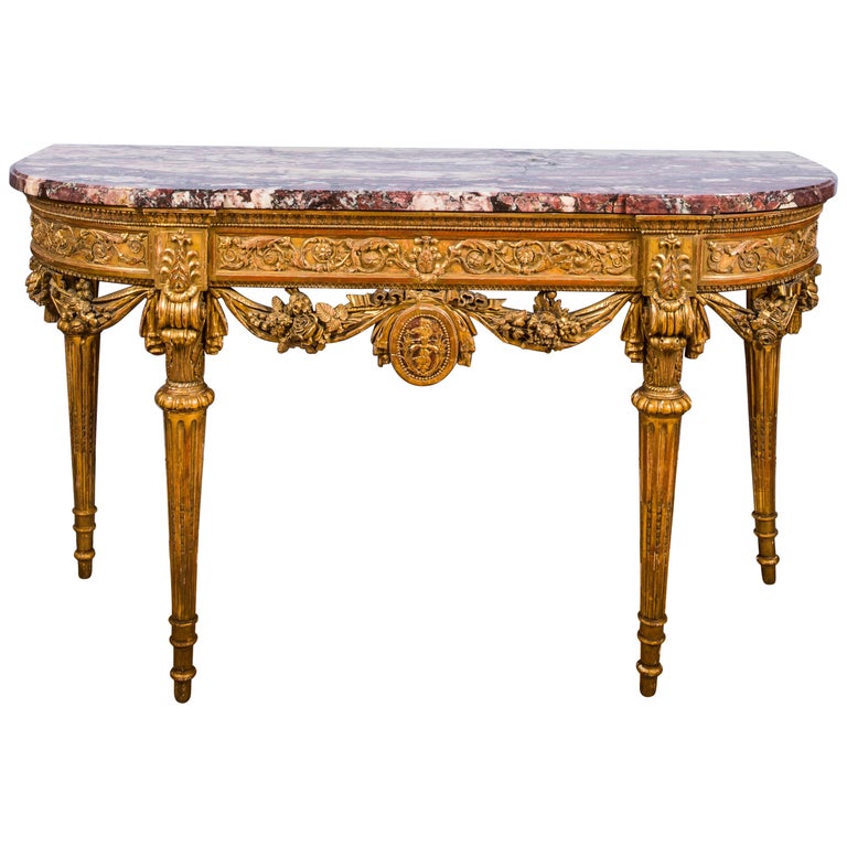 Italian Louis XVI Giltwood Console Table with Marble Top For Sale at ...