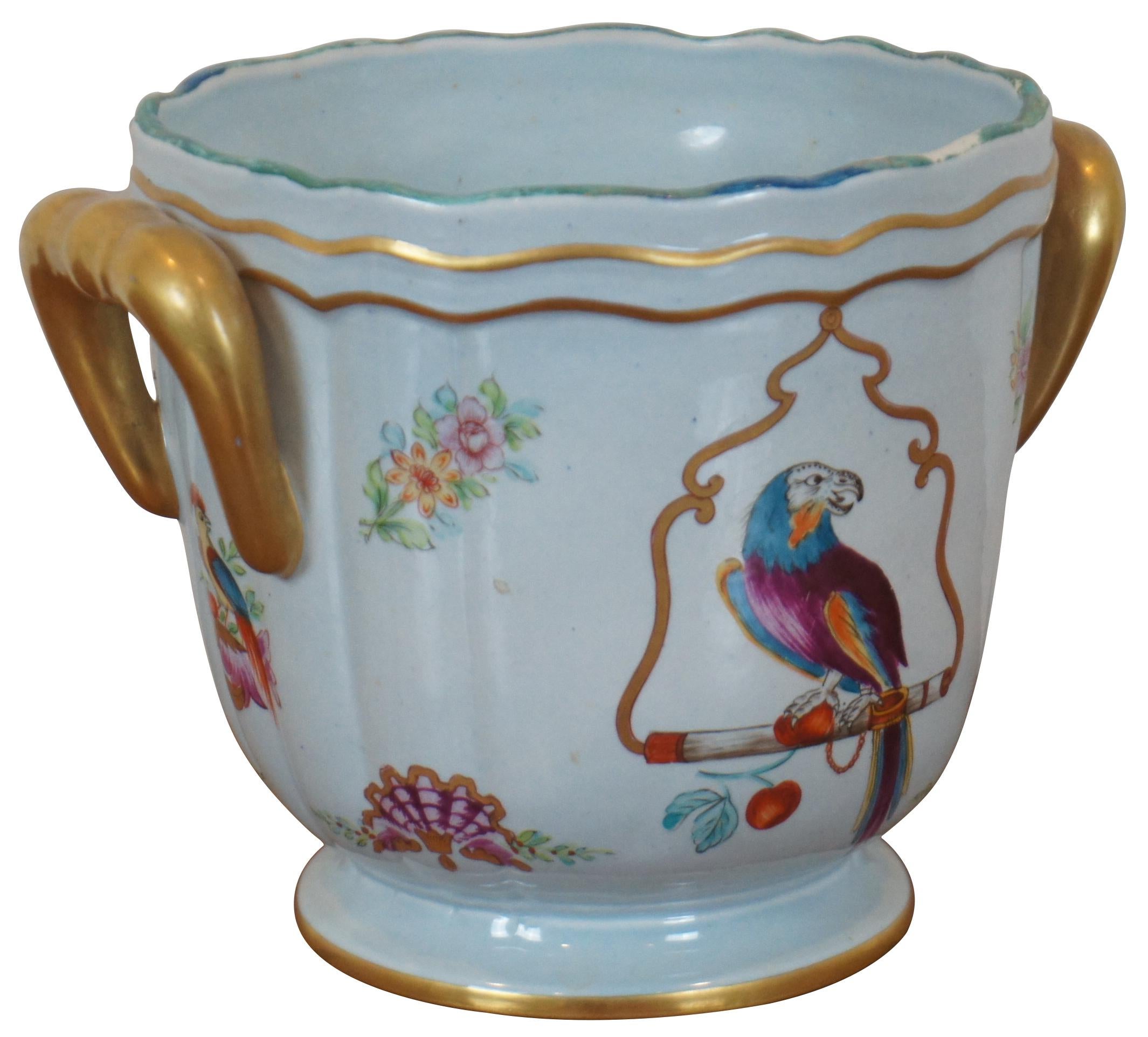 Italian Lowestoft Reproduction Mottahedeh Parrot Bird Cache Pot Vase ...