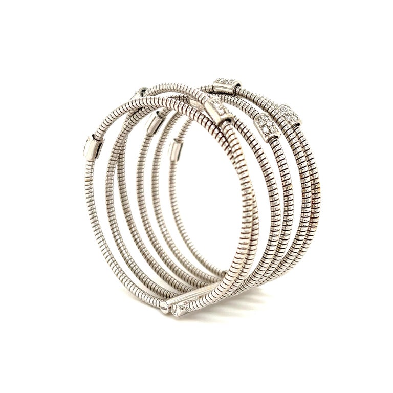 Italian Made Intertwined Six Row Diamond Cuff Bracelet 18k White Gold ...