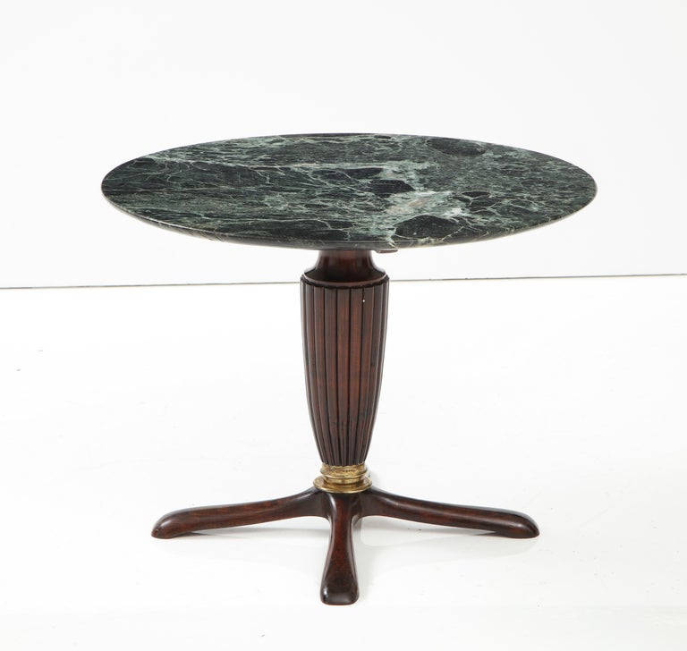 Italian Mahogany Circular Side Table with Verdi Alpi Marble Top, 1940's ...
