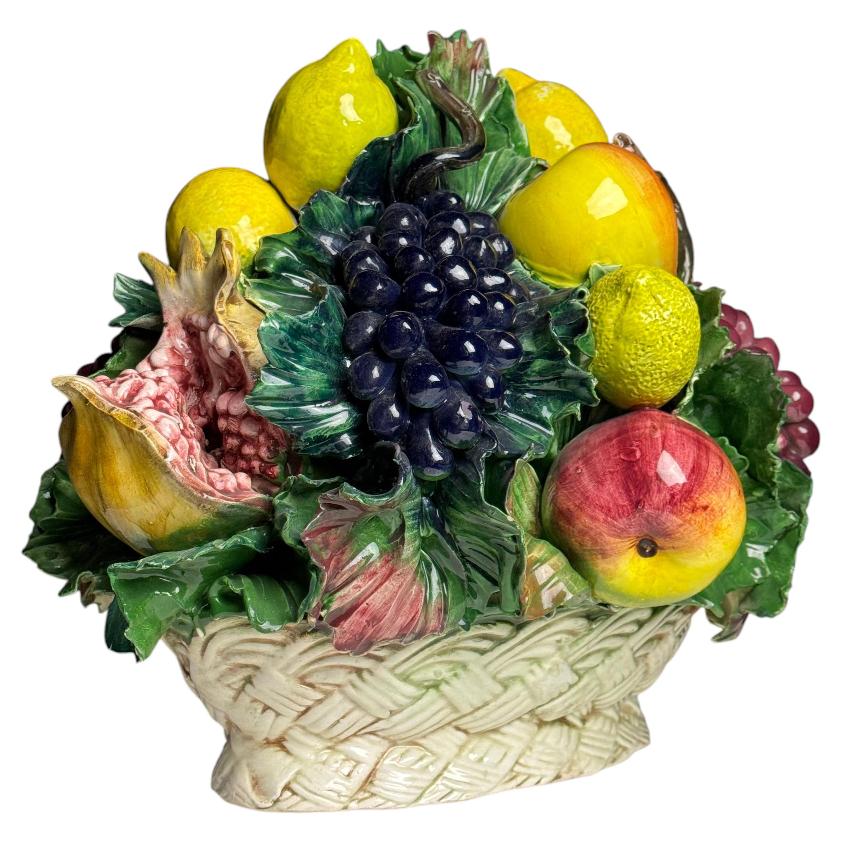 Italian Majolica Cornucopia Fruit Basket Centerpiece, 1940s, 22.5\" For ...