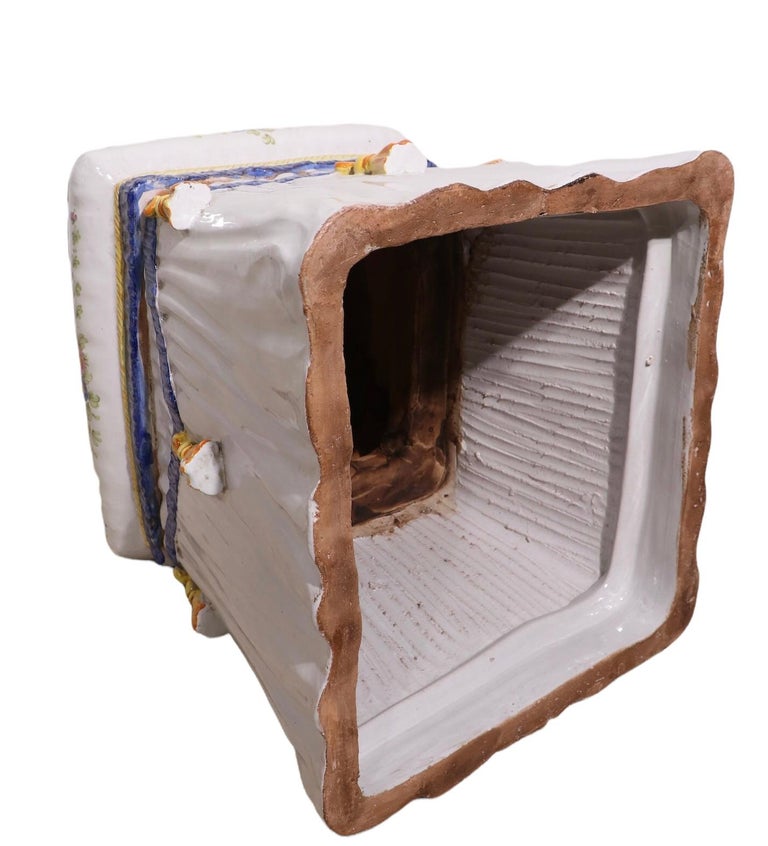 Italian Majolica Ceramic Garden Seat Pouf Side Table For Sale at 1stDibs