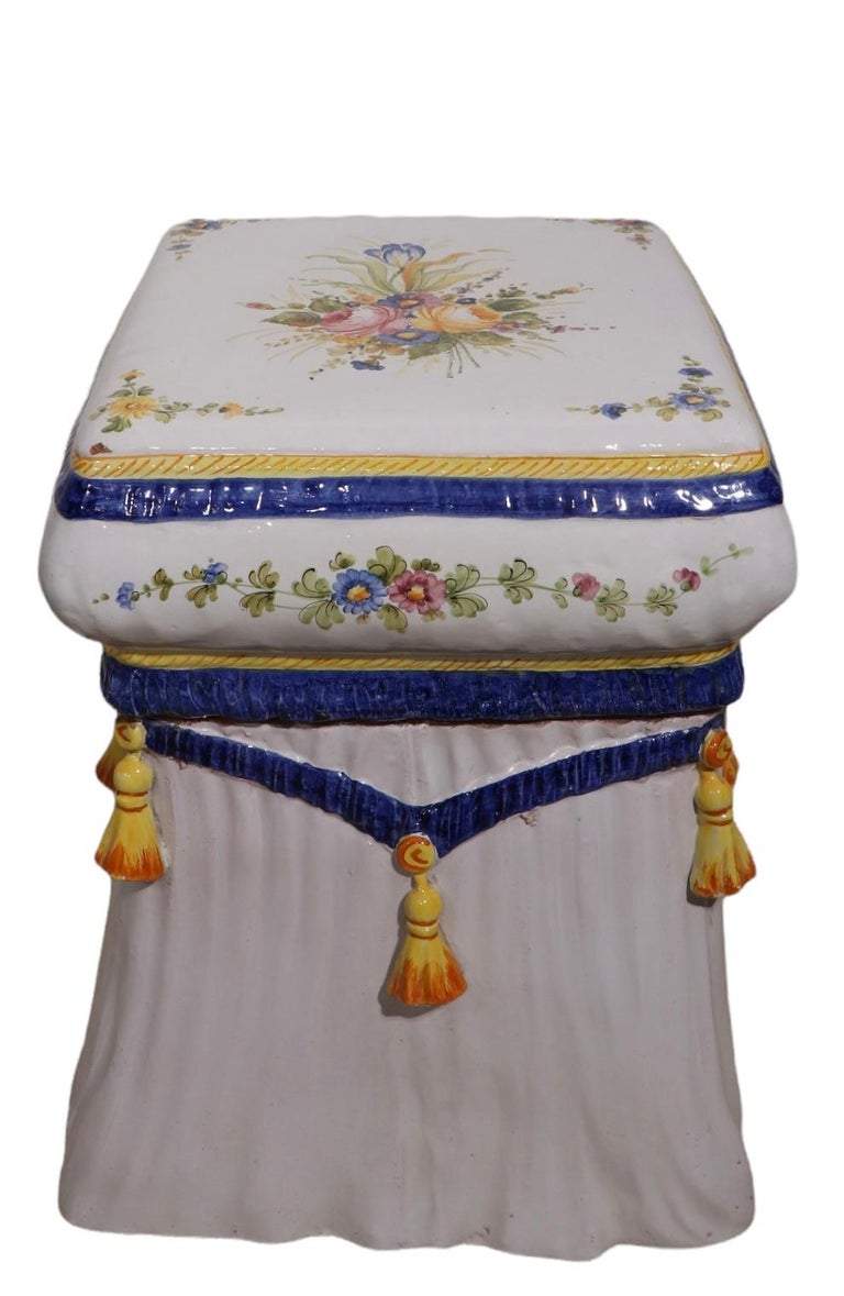 Italian Majolica Ceramic Garden Seat Pouf Side Table For Sale at 1stDibs