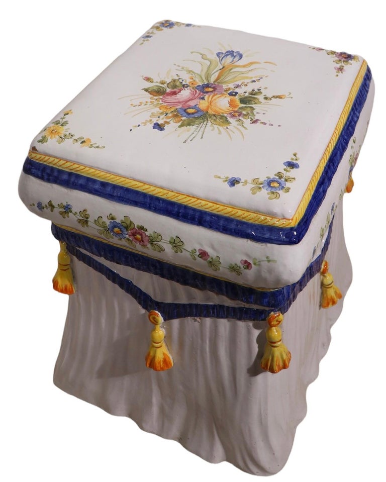 Italian Majolica Ceramic Garden Seat Pouf Side Table For Sale at 1stDibs