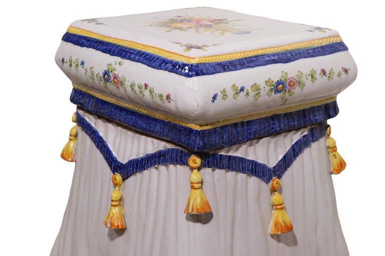 Italian Majolica Ceramic Garden Seat Pouf Side Table For Sale at 1stDibs
