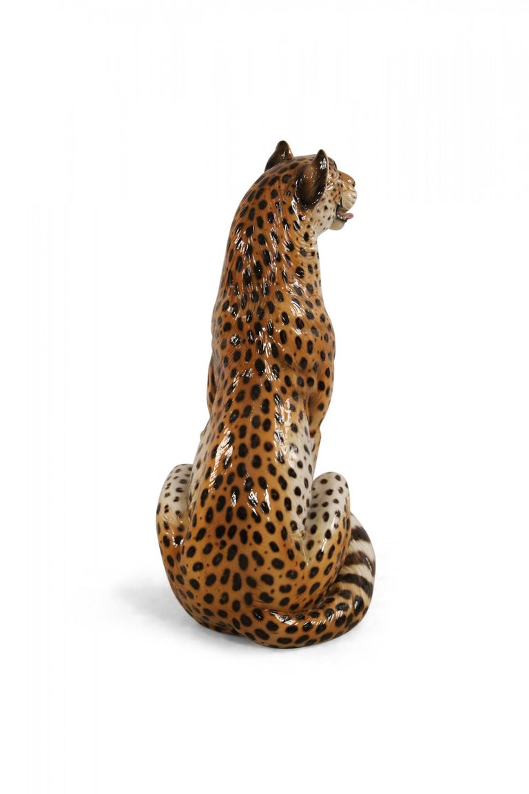 Italian Majolica Seated Leopard Statue at 1stDibs