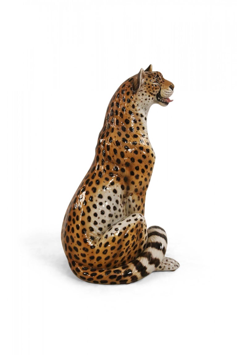 Italian Majolica Seated Leopard Statue at 1stDibs