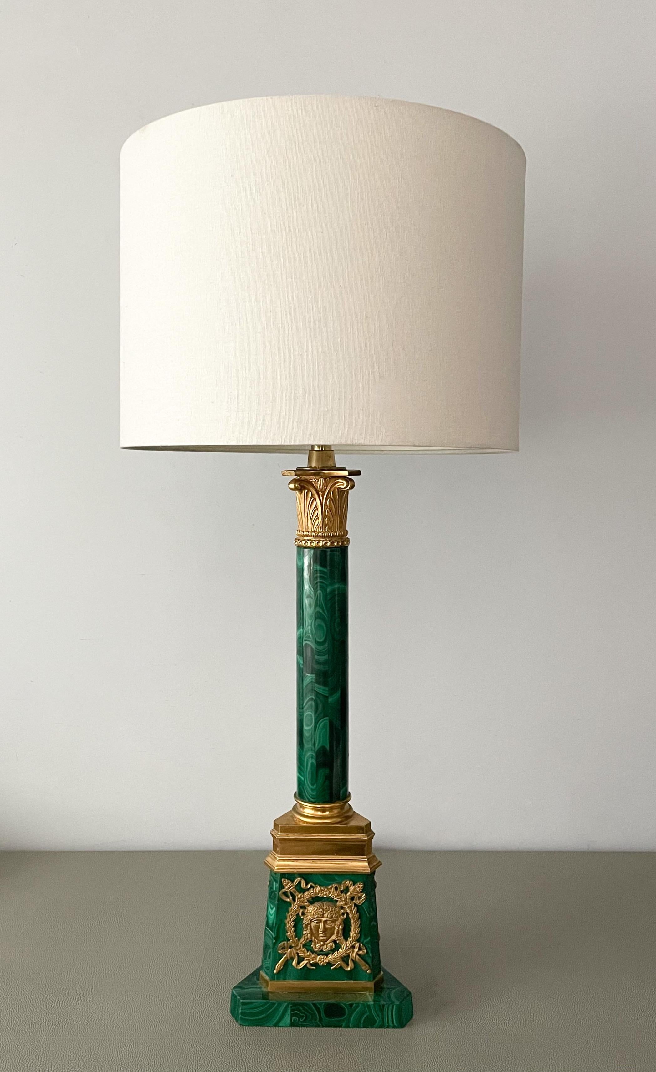 Italian Malachite Table Lamp, Imported By Marbro For Sale at 1stDibs