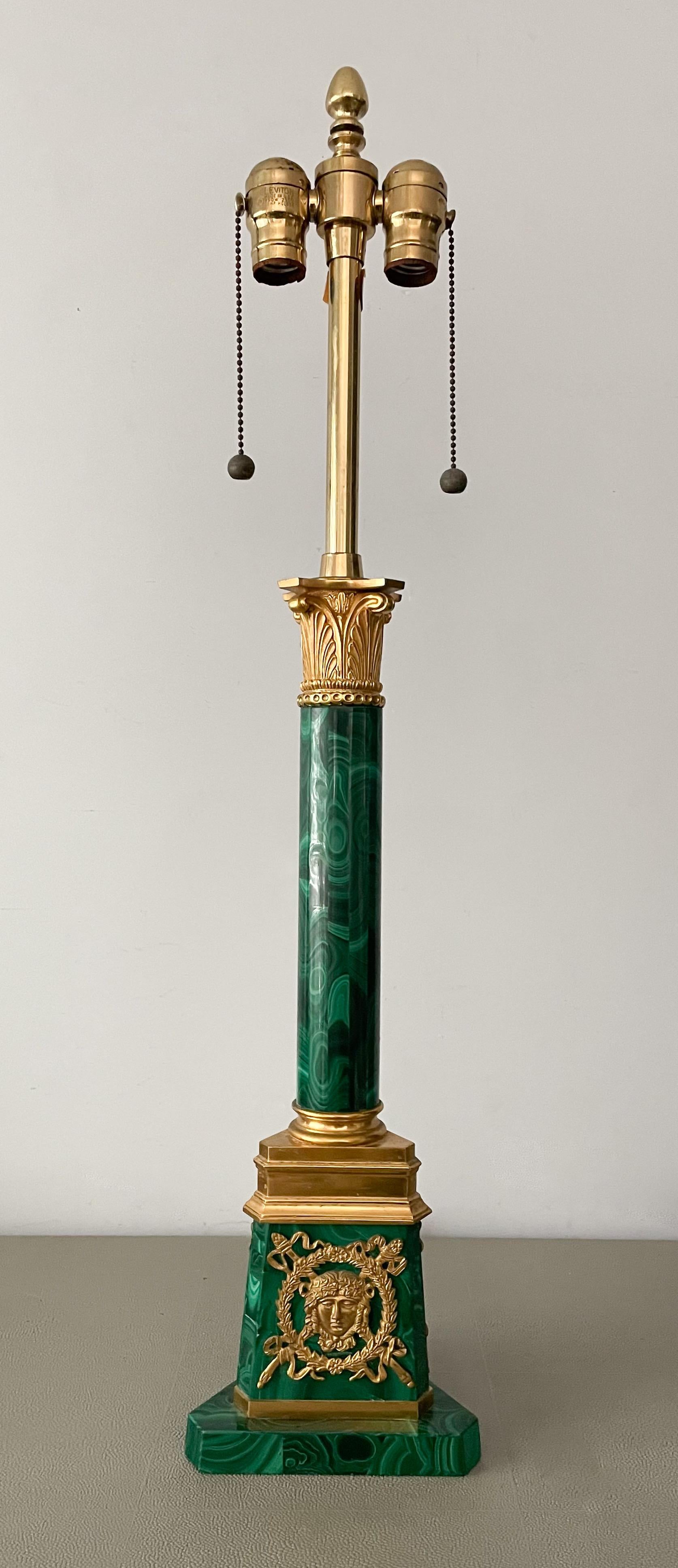 Italian Malachite Table Lamp, Imported By Marbro For Sale at 1stDibs