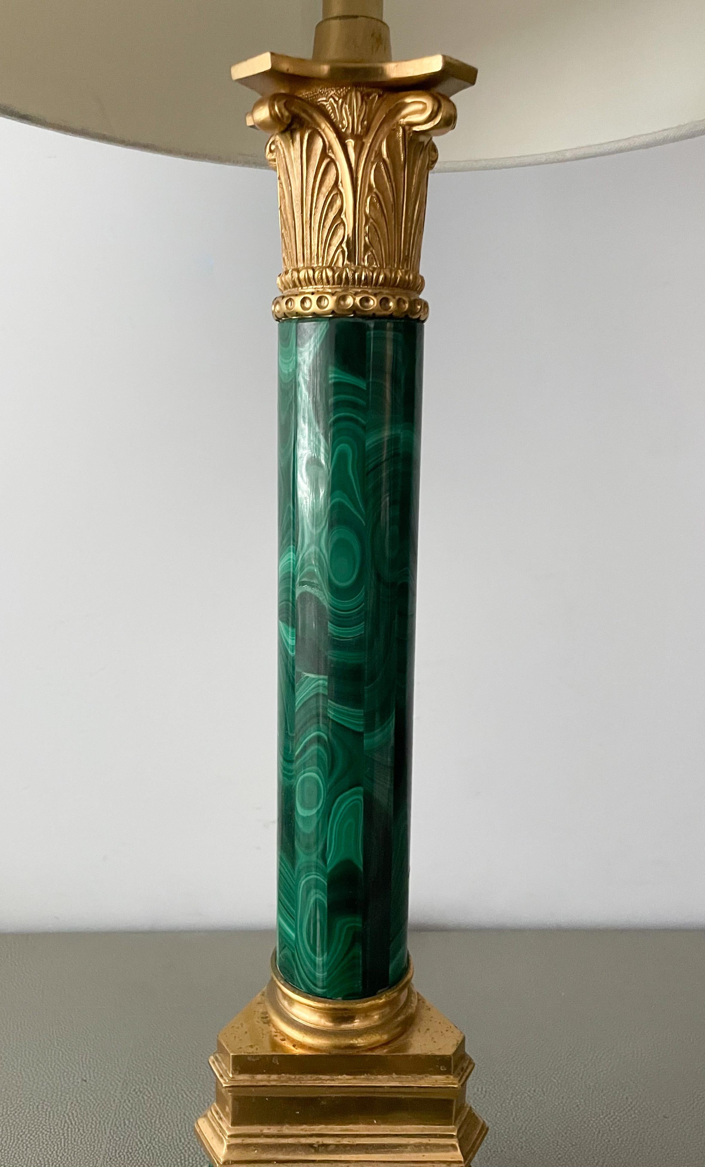 Italian Malachite Table Lamp, Imported By Marbro For Sale at 1stDibs