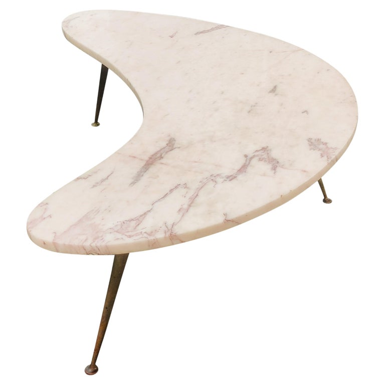 Italian Marble Boomerang Top Brass Tri-Leg Coffee Table 1950s Mid ...