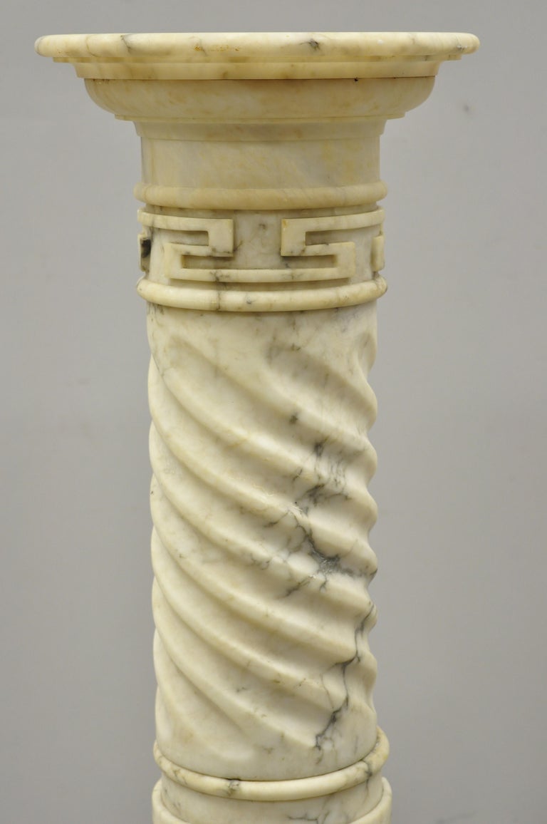 Italian Marble Classical Spiral Carved Greek Key Column Pedestal Plant ...