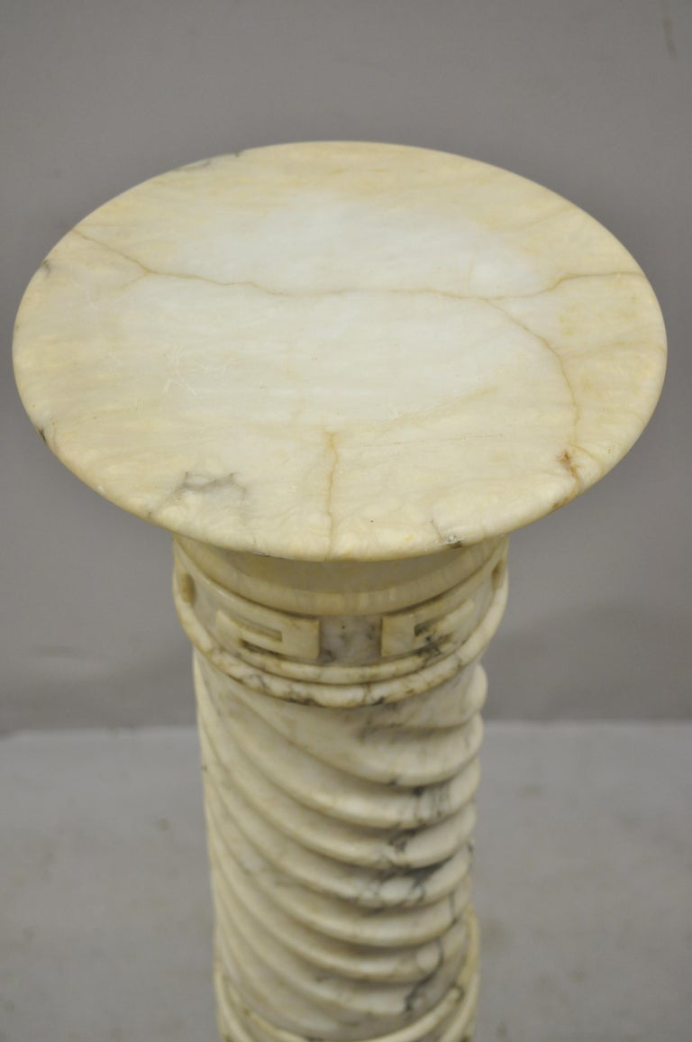 Italian Marble Classical Spiral Carved Greek Key Column Pedestal Plant ...