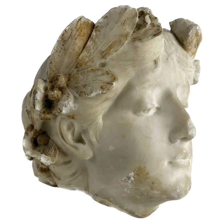 Italian Marble Female Head 20th Century Greek Roman Style Garden Statue ...