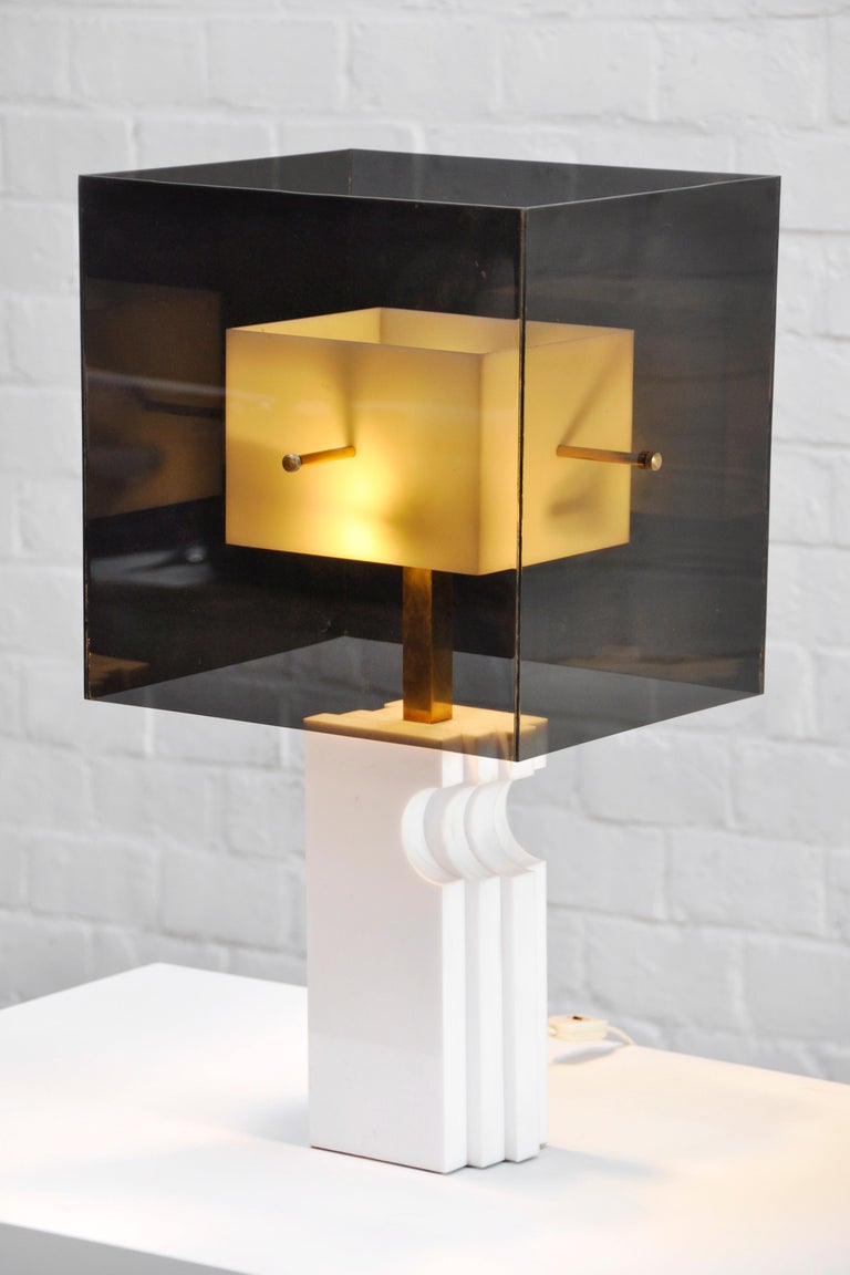 Italian Marble and Plexiglass Table Lamp, 1970s at 1stDibs