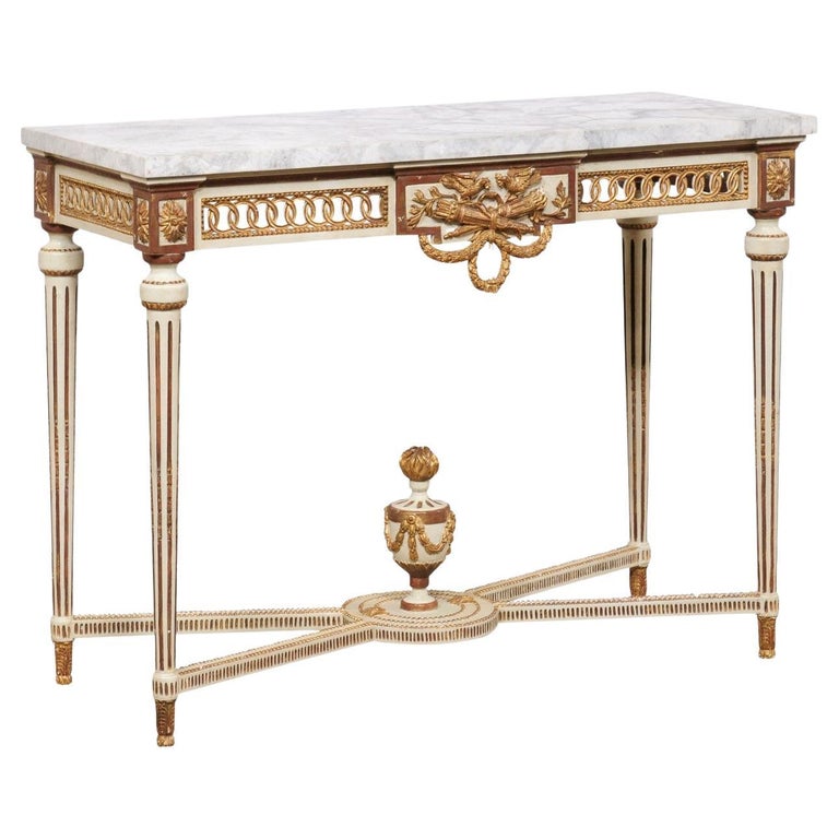 Italian Marble Top Console w/Pierce-Carved Apron and Large Urn Finial ...