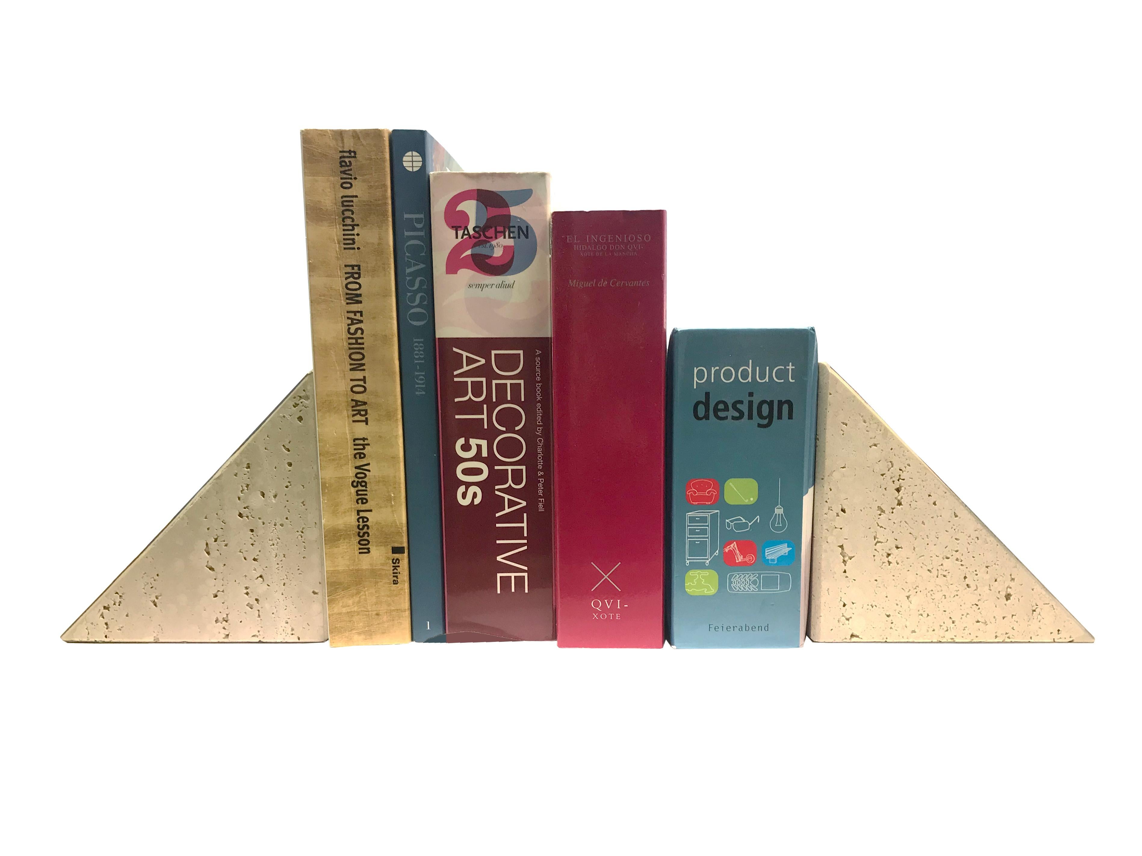 Italian Marble Travertine Bookends and Metal Devastated Minimalist ...