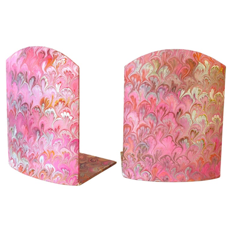 Italian Marbleized Pink Bookends, Pair For Sale at 1stDibs