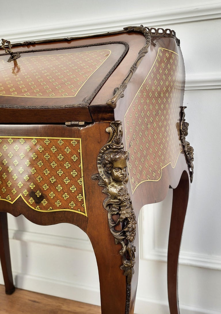 Italian Marquetry Walnut Burl Secretary Slant Front Desk Writing Table ...