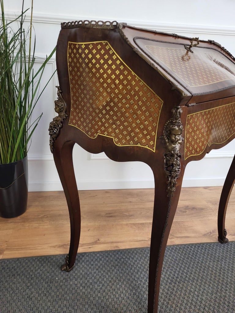 Italian Marquetry Walnut Burl Secretary Slant Front Desk Writing Table ...