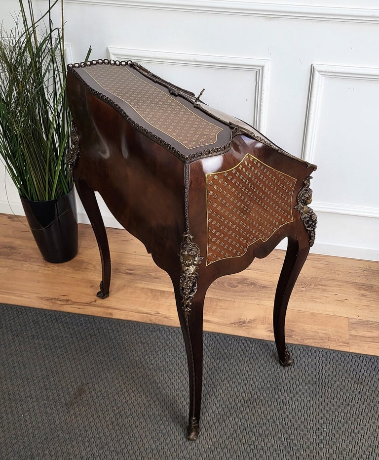 Italian Marquetry Walnut Burl Secretary Slant Front Desk Writing Table ...