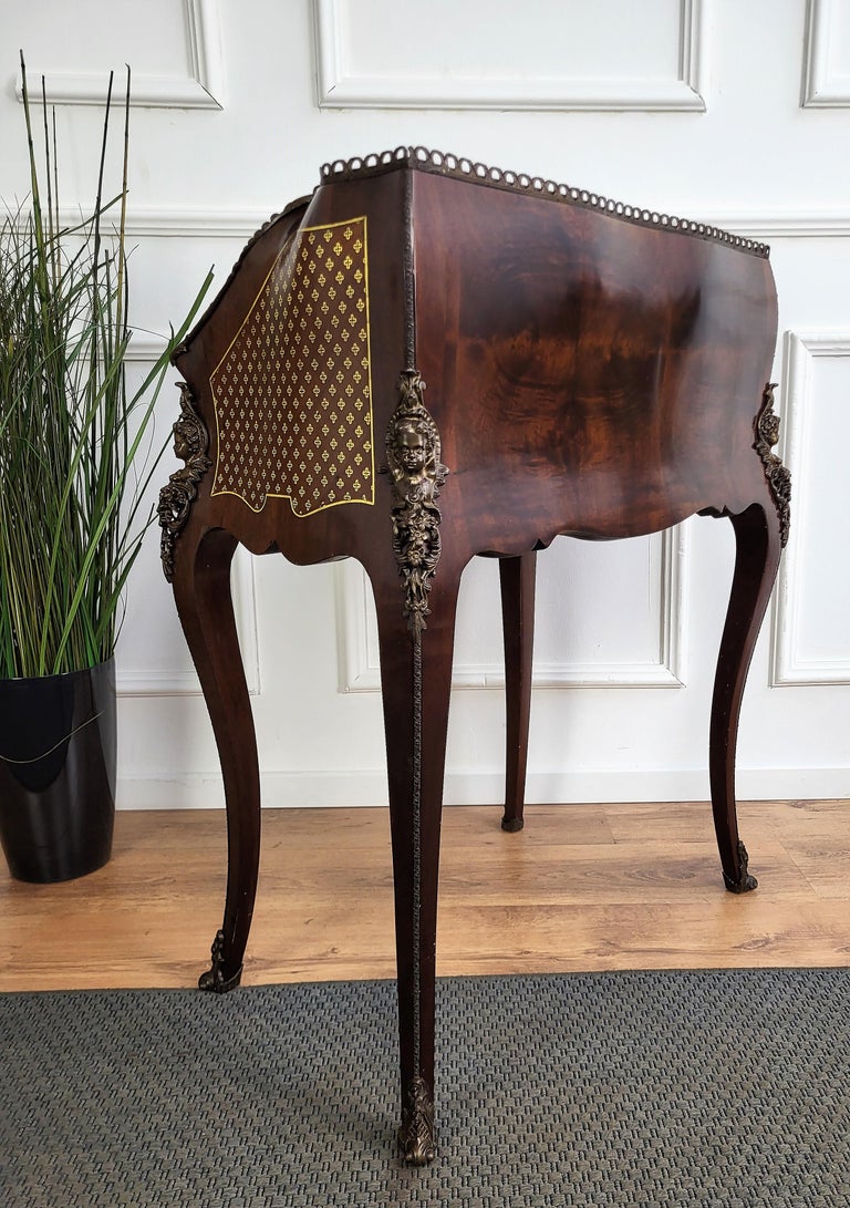 Italian Marquetry Walnut Burl Secretary Slant Front Desk Writing Table ...