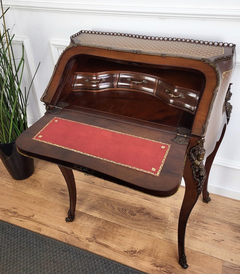 Italian Marquetry Walnut Burl Secretary Slant Front Desk Writing Table ...