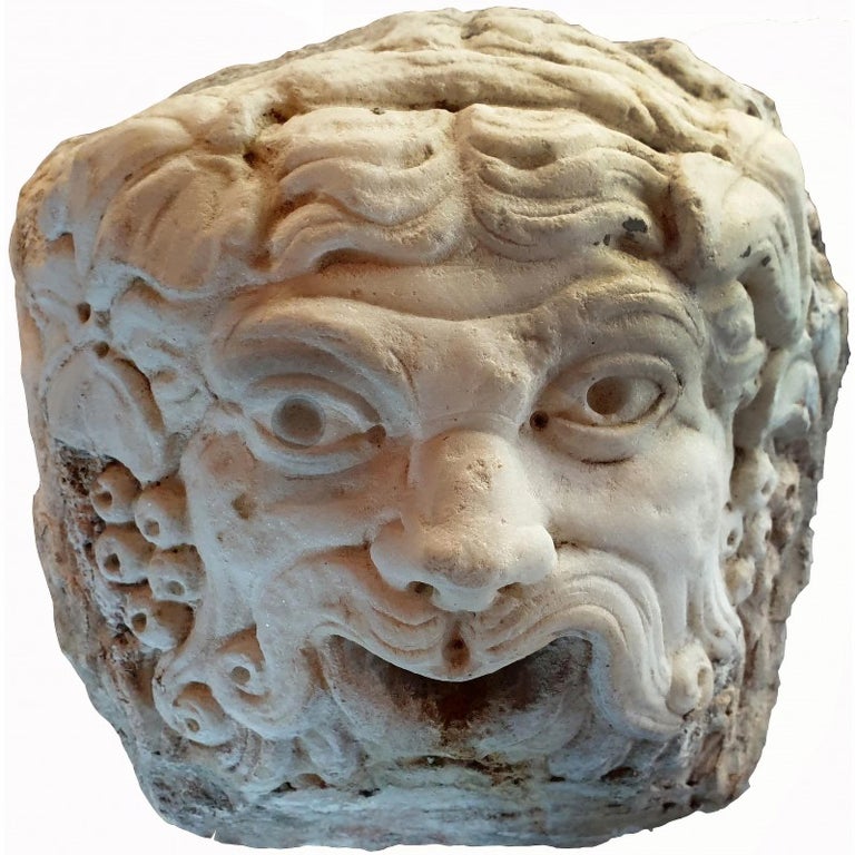 Italian Mask in White Carrara Marble 19th Century For Sale at 1stDibs