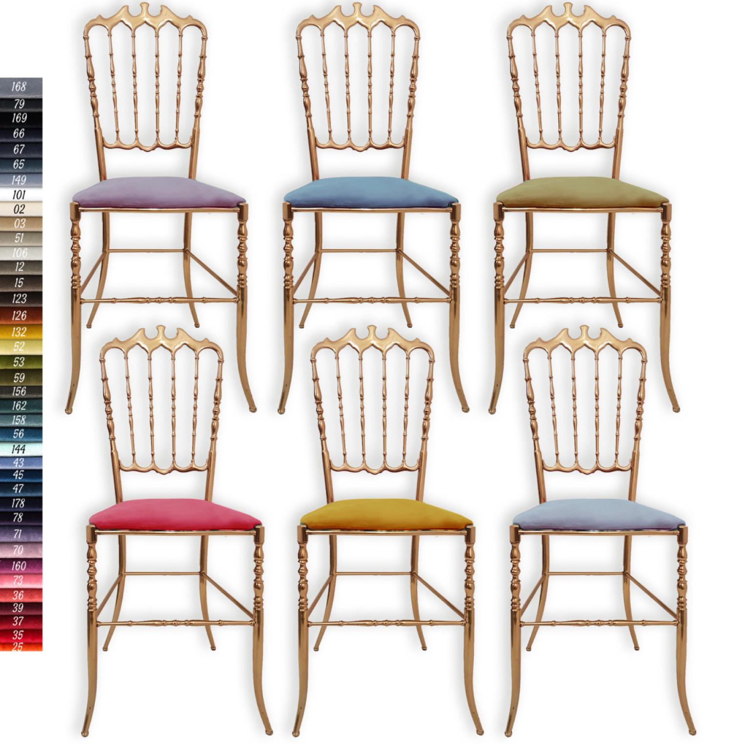 Italian Massive Brass Chairs by Chiavari, Upholstery Colored Velvet For ...