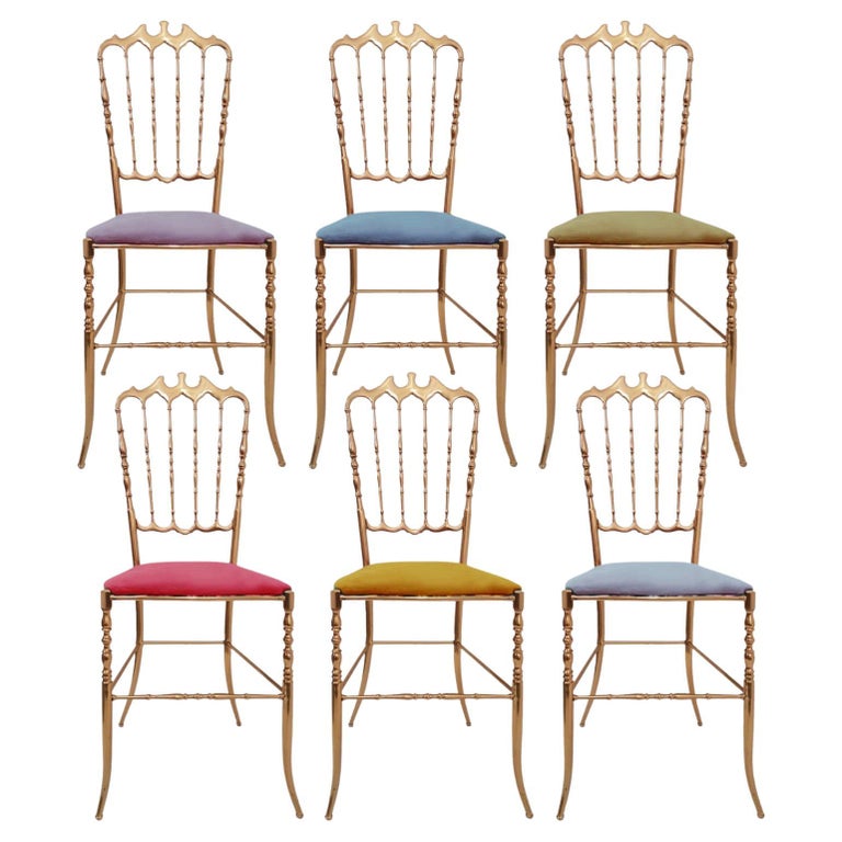 Italian Massive Brass Chairs by Chiavari, Upholstery Coloured Velvet ...
