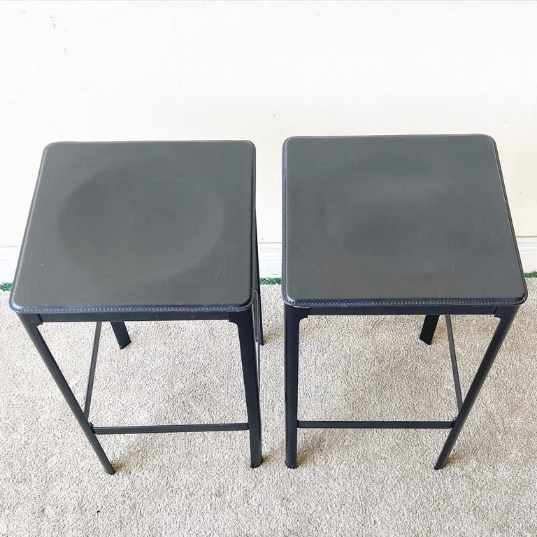 Italian Matteograssi Black Leather Top Counter Stools, a Pair at 1stDibs