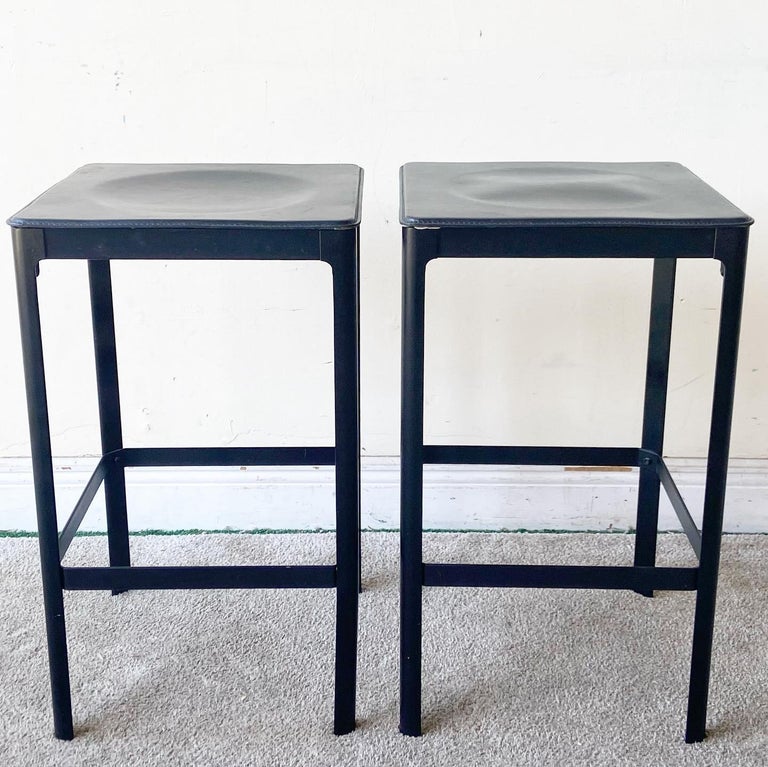 Italian Matteograssi Black Leather Top Counter Stools, a Pair at 1stDibs