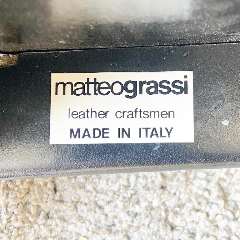 Italian Matteograssi Black Leather Top Counter Stools, a Pair at 1stDibs